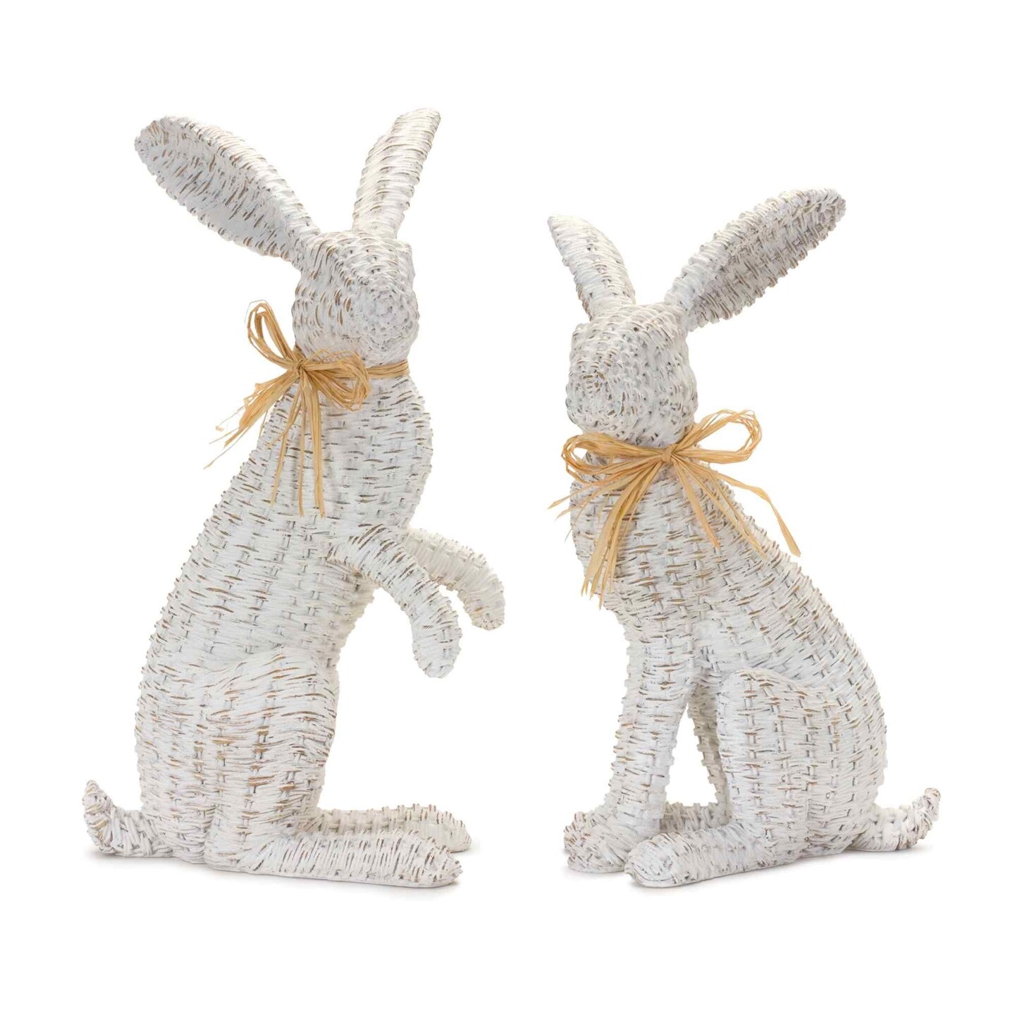 Melrose Set of 2 White and Brown Wicker Rabbit Figurines 17.75" | Michaels