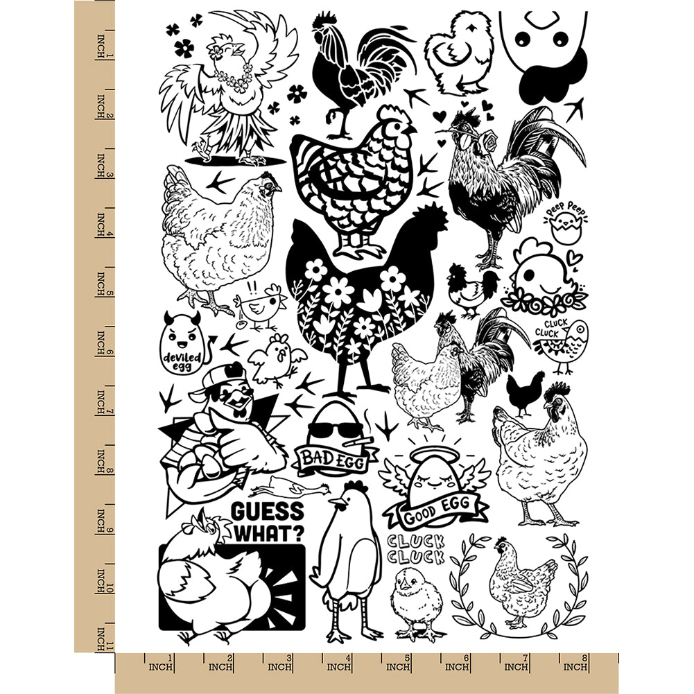 Clucky Chickens Hens Rooster Temporary Tattoo Water Resistant Fake Body ...