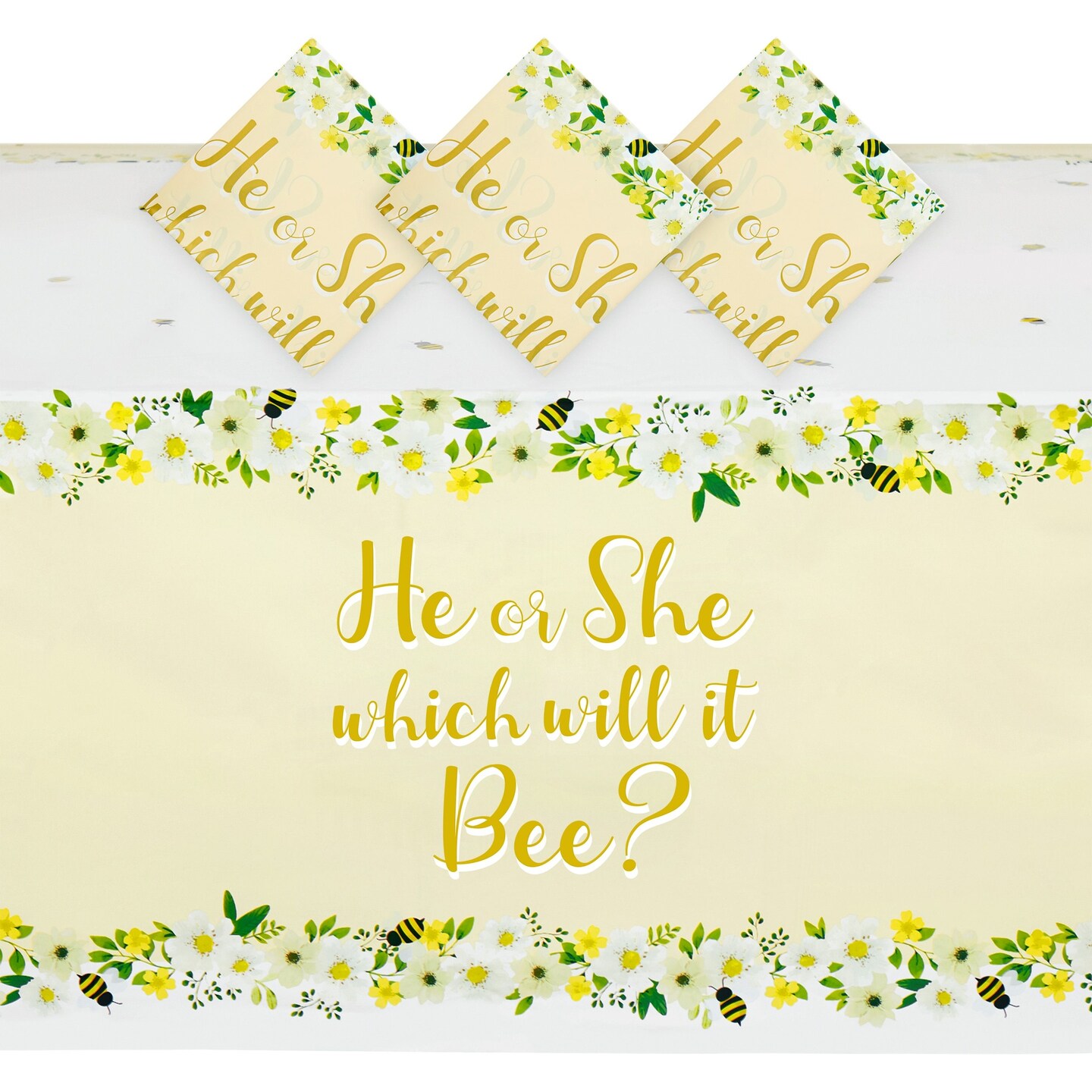 3 Pack Bumble Bee Tablecloths for Gender Reveal Party Decorations ...