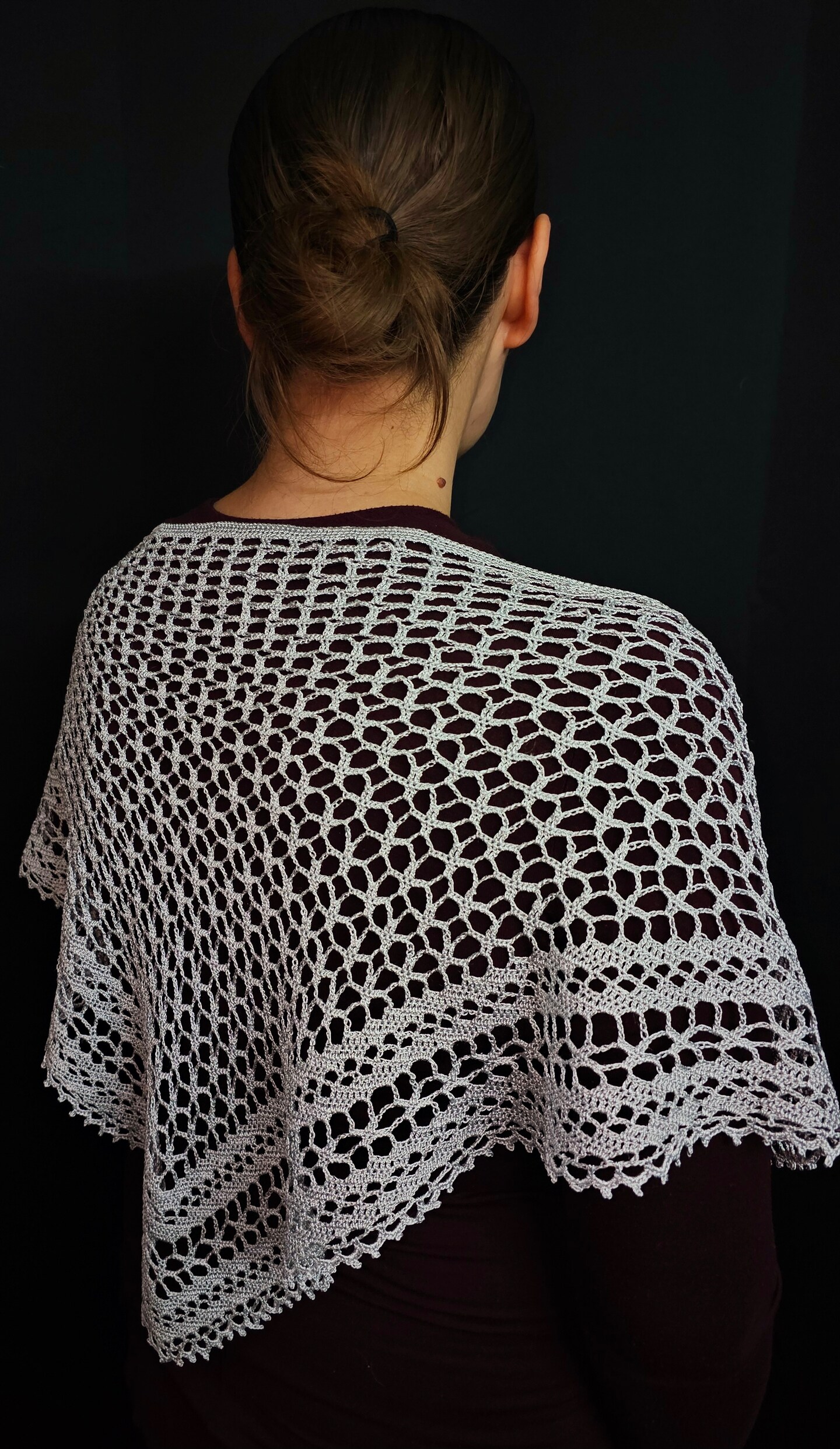 Elegant Crochet Lacework Shawl in Silky Silver | MakerPlace by Michaels