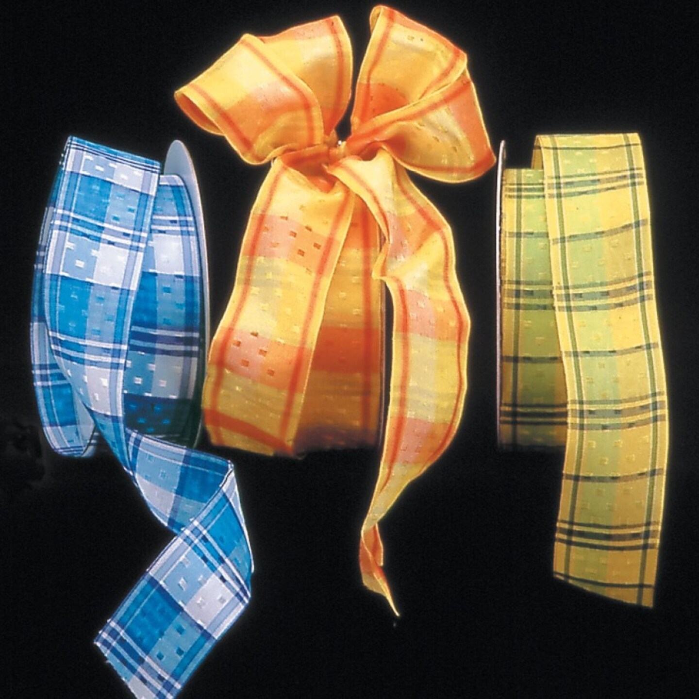 The Ribbon People Yellow and Orange Plaid Taffeta Wired Craft Ribbon 1. ...