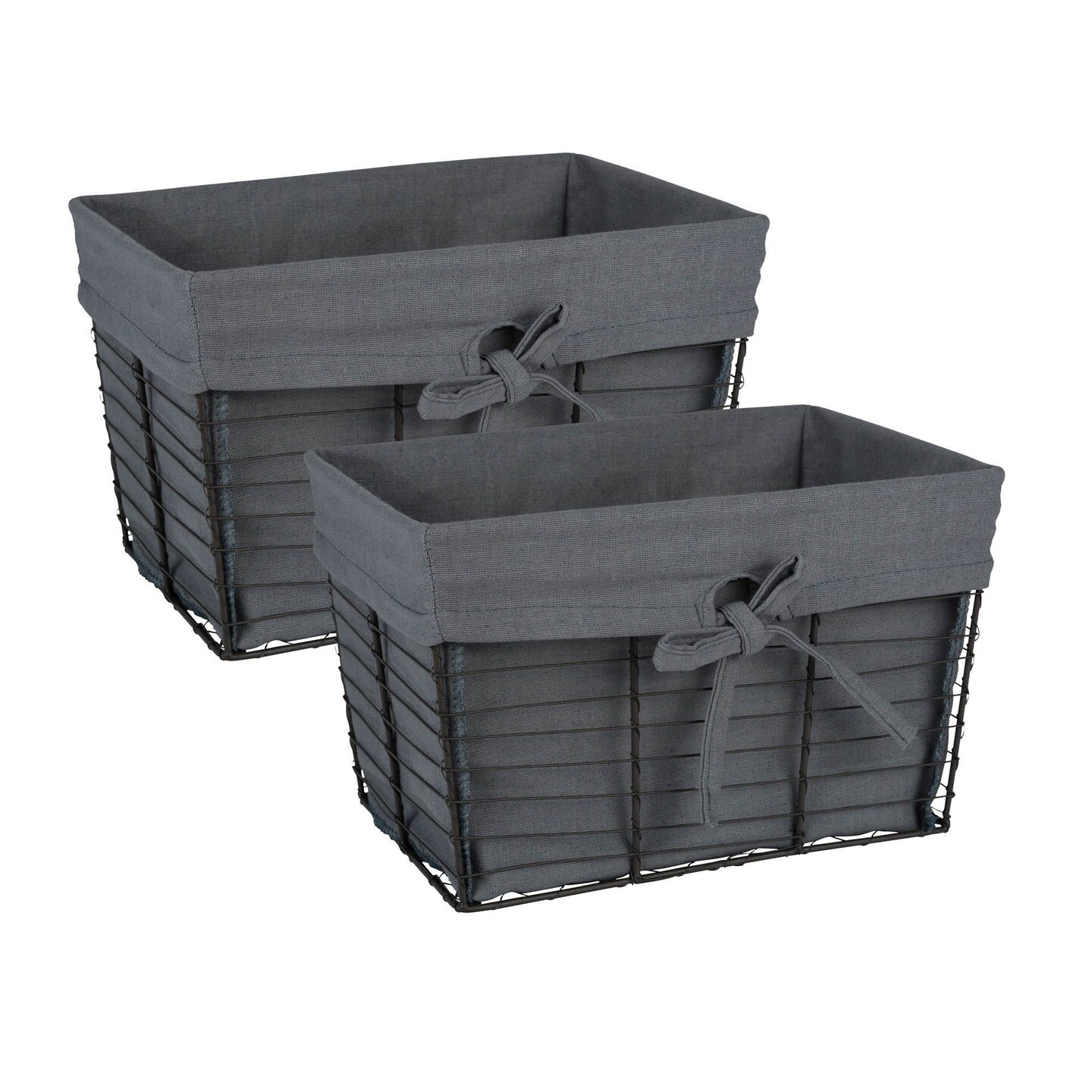 Contemporary Home Living Set of 2 Gray Wire Medium Grey Liner Basket ...