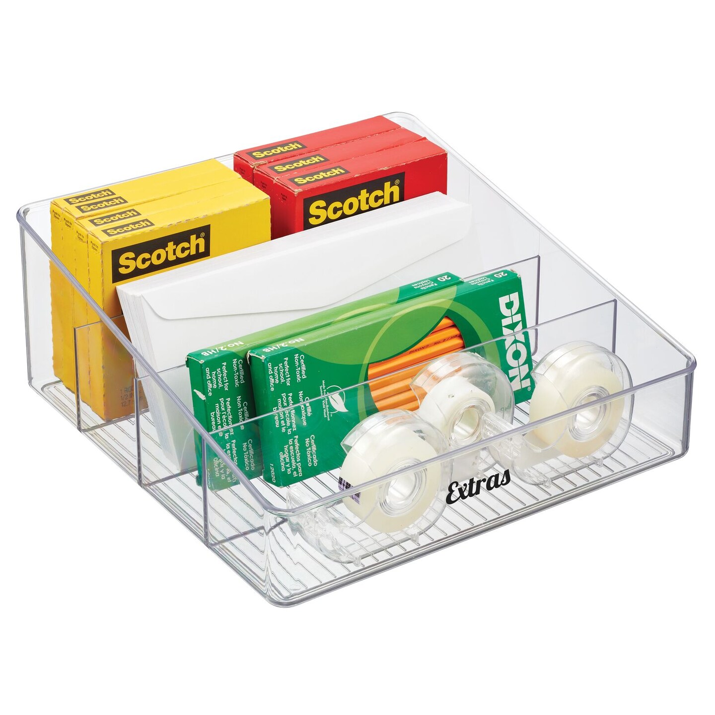 mDesign Plastic Divided Office Bin and Labels - 1 Bin + 32 Labels ...