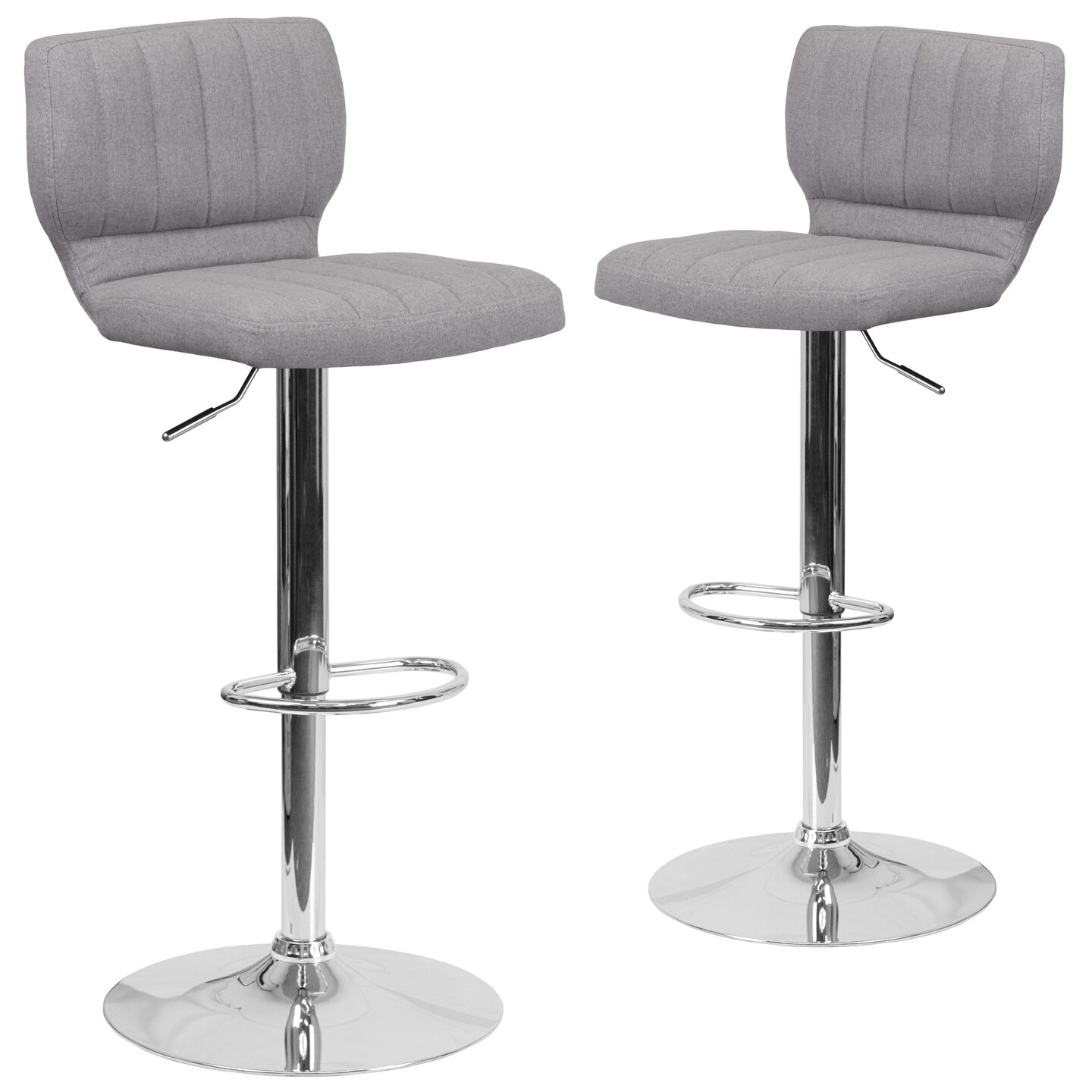 Merrick Lane Set of Two Swivel Bar Stools with Vertical Stitched Back and Adjustable Chrome Base with Footrest