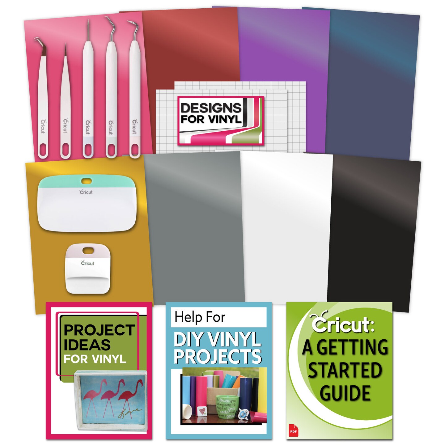 Cricut Essential Tools & Vinyl Bundle - Scraper, Weeder, Beginner Guide ...