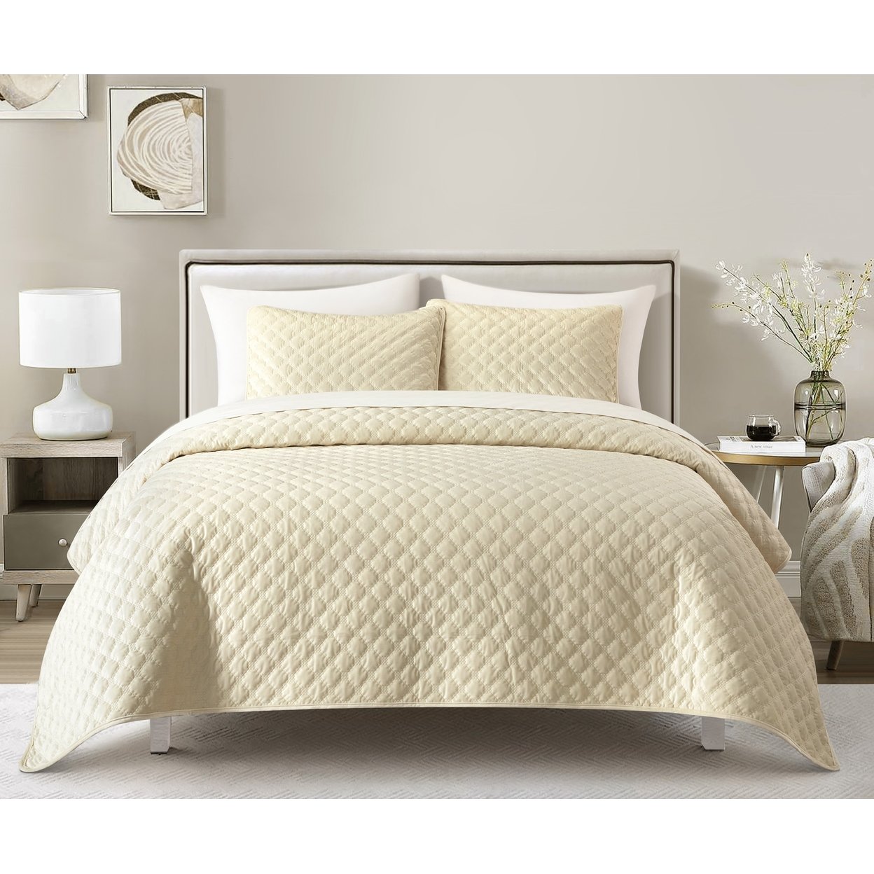 Chic Home Kalani 3 Piece Dutch Velvet Quilt Set Geometric Diamond ...