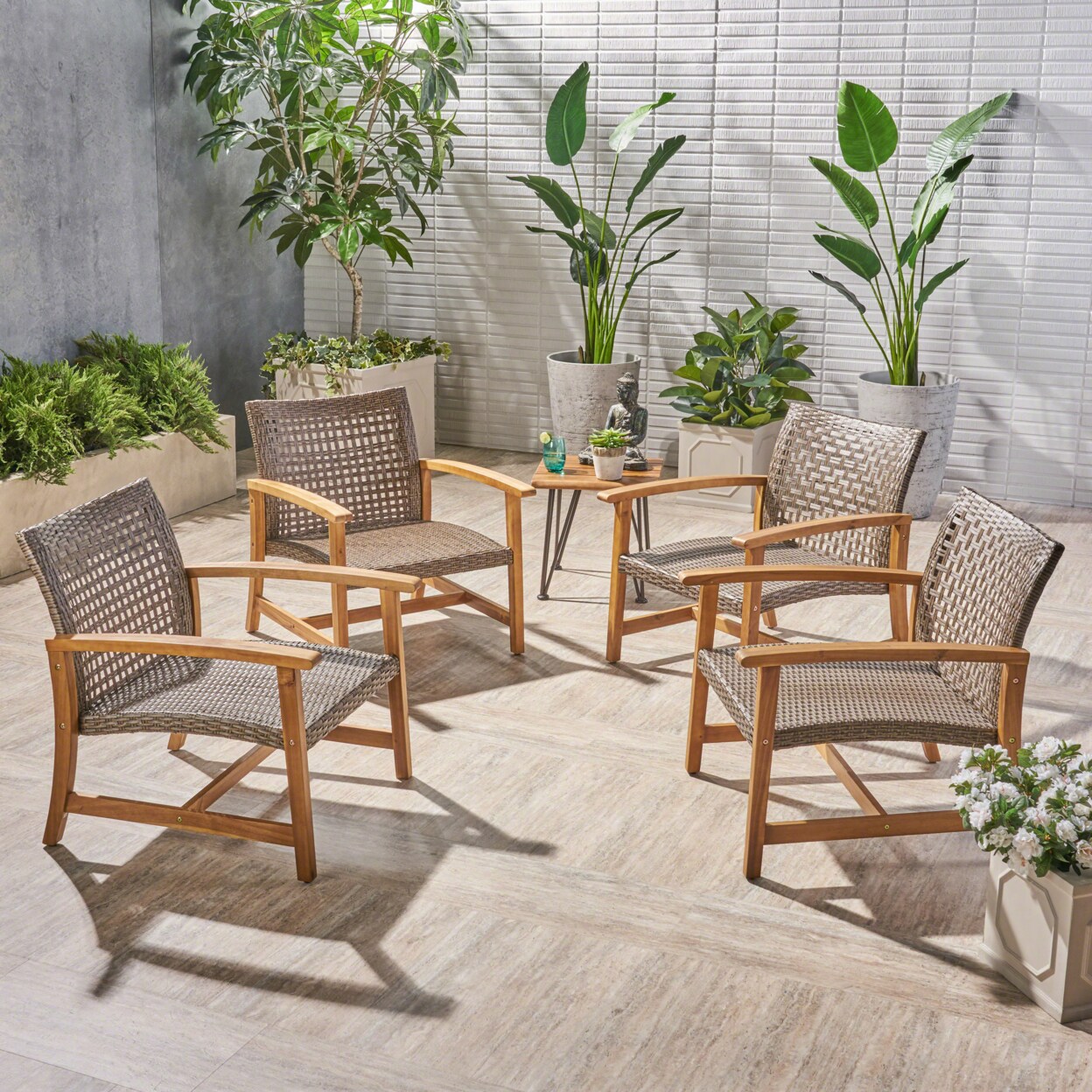 GDFStudio Viola Outdoor Wood and Wicker Club Chairs | Michaels