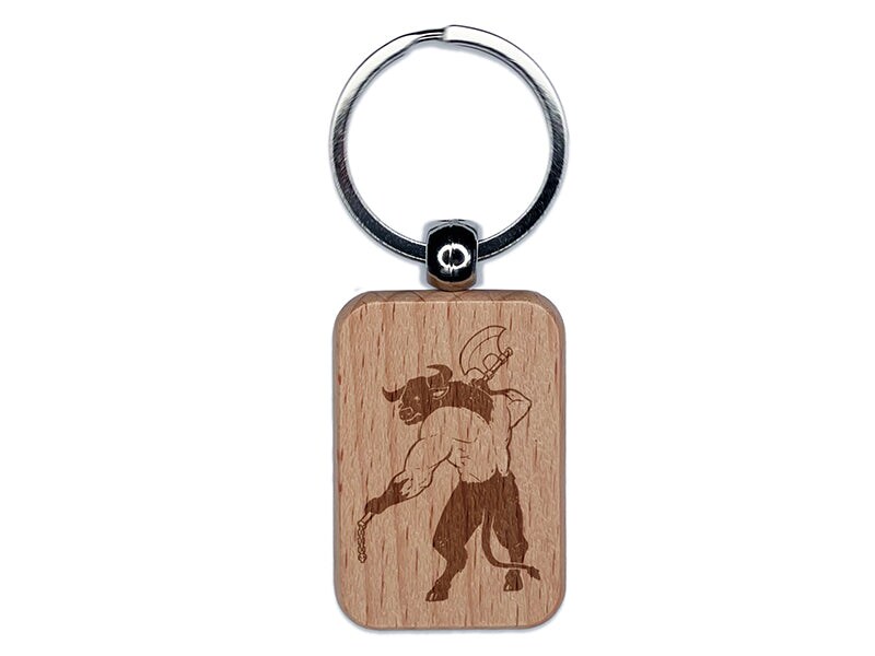 Minotaur Greek Myth Monster Engraved Wood Rectangle Keychain Tag Charm ...