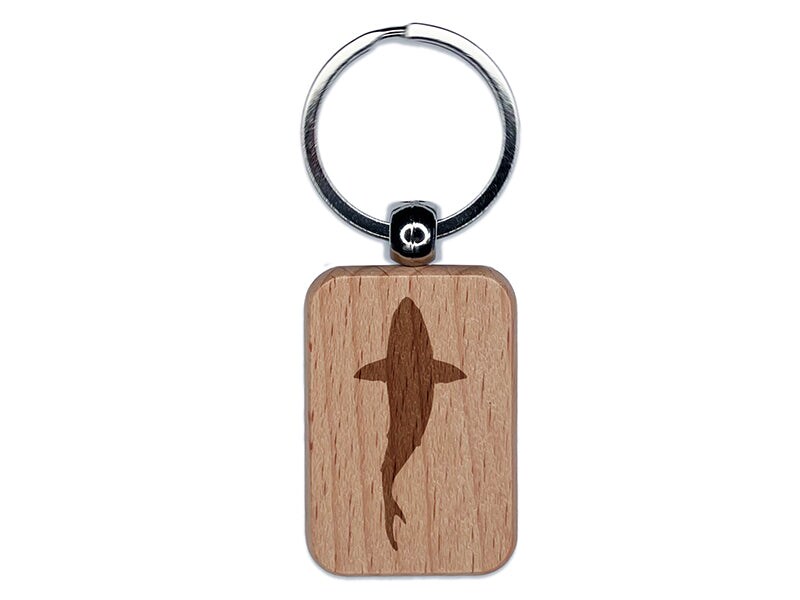 Great White Shark Top Down Silhouette Engraved Wood Rectangle Keychain ...