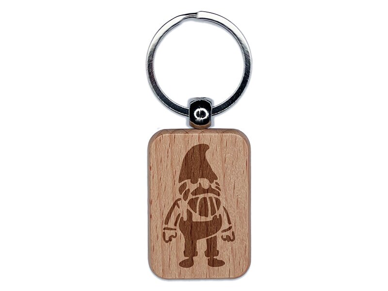 Stoic Standing Garden Gnome Man Engraved Wood Rectangle Keychain Tag ...