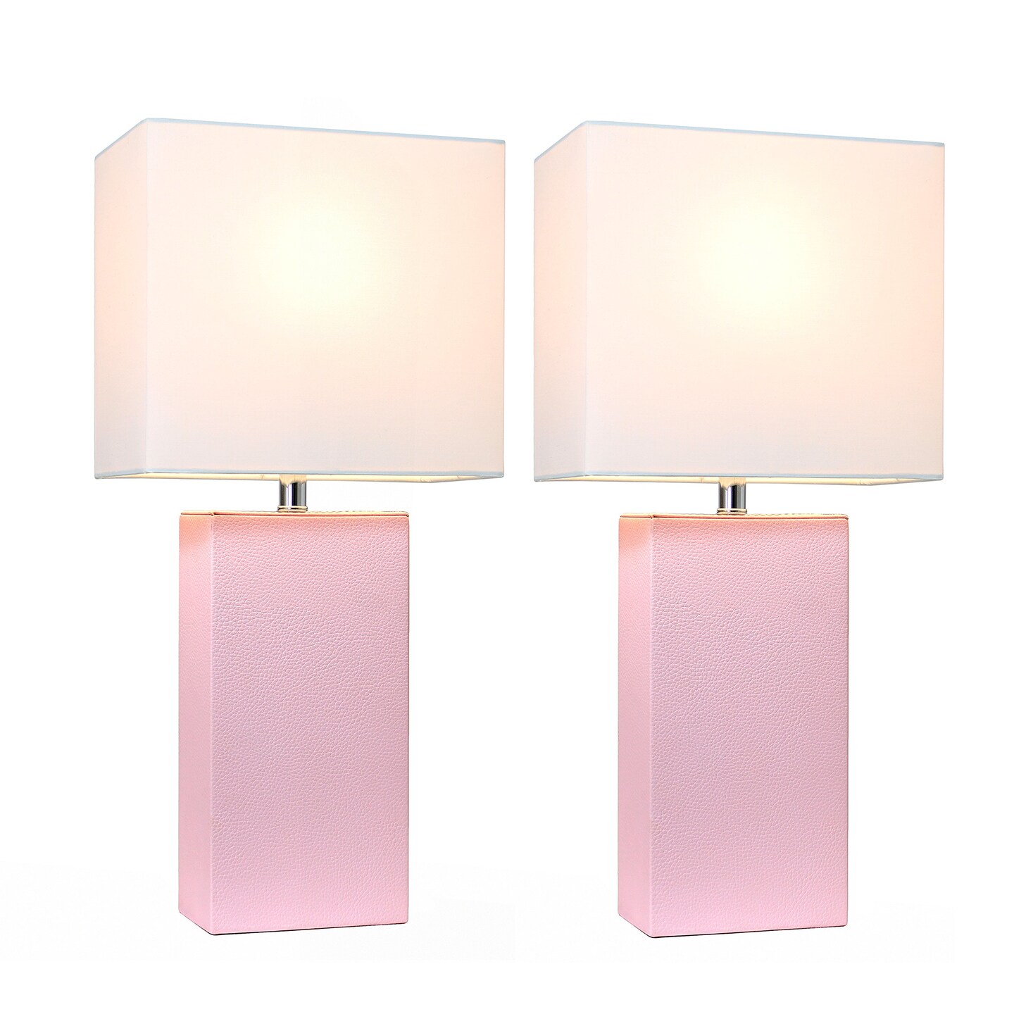 Elegant Designs 2 Pack Modern Leather Table Lamps with White Fabric ...