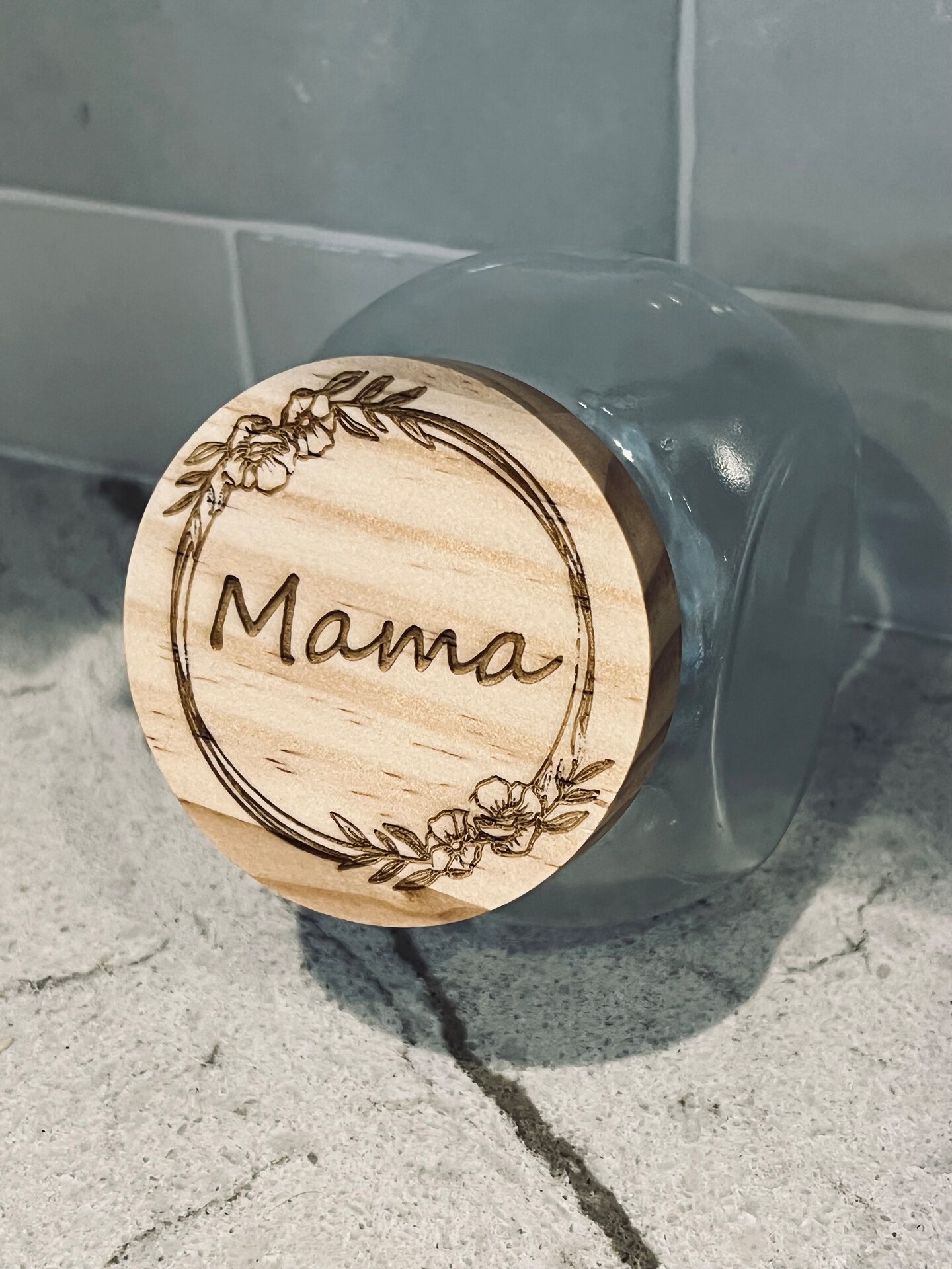 Cookie Jar Candy Jar Floral Glass Wood Bamboo Countertop Kitchen Craft ...