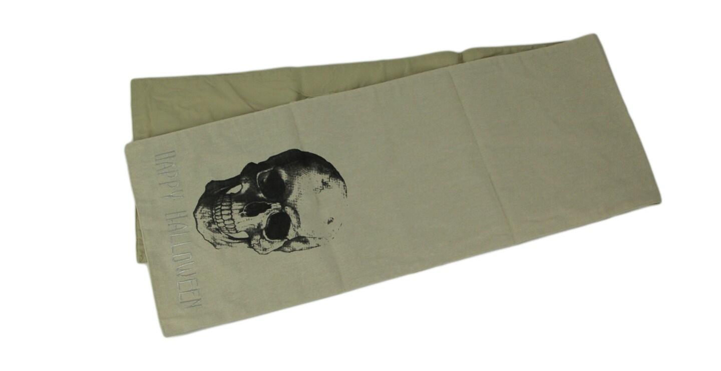 Beige Cotton Gothic Skull Happy Halloween Table Runner 14 x 72 inch ...
