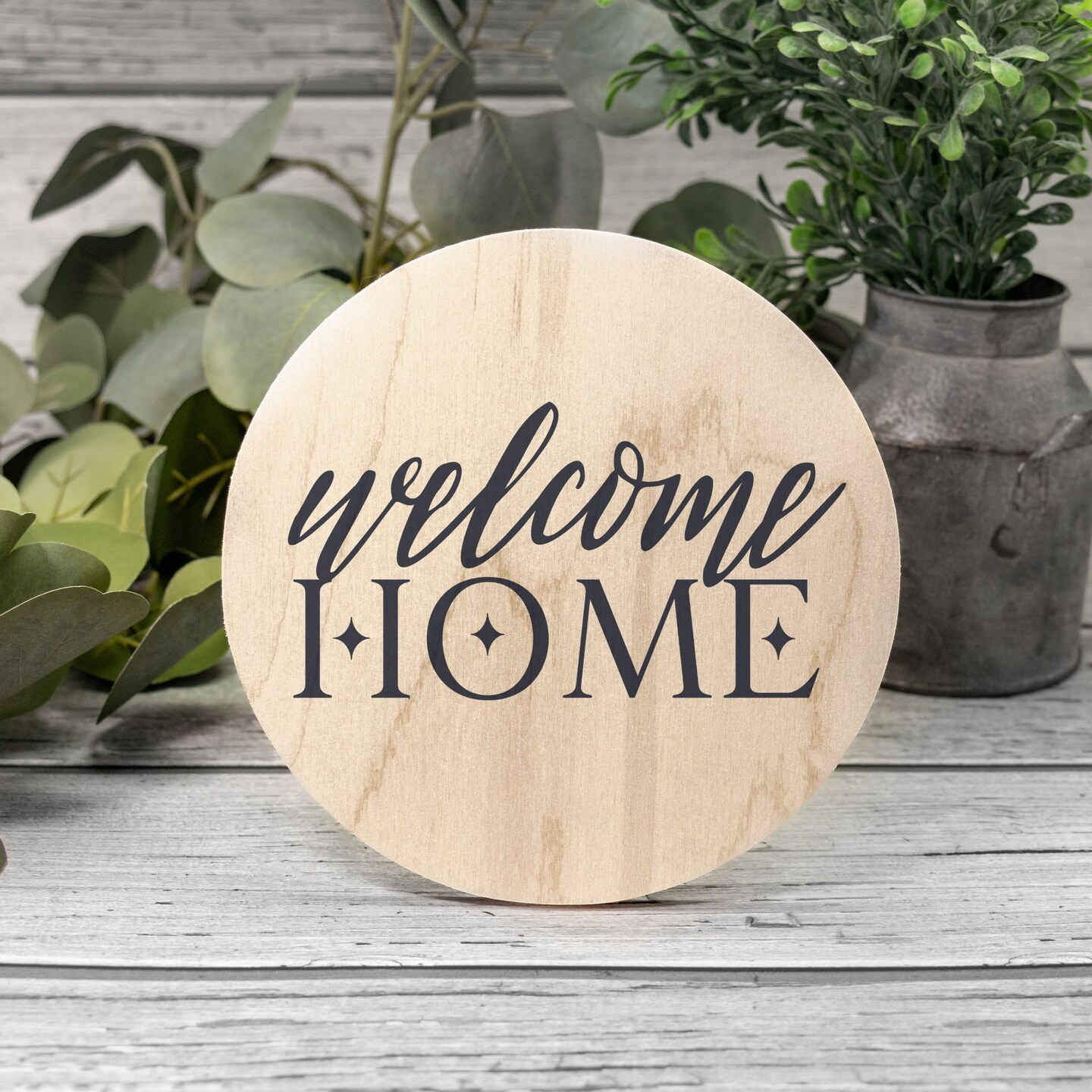 Round wooden welcome home sign Handcrafted welcome home wooden plaque ...