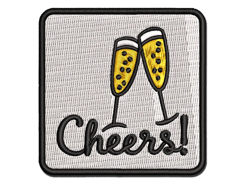 Cheers Champagne Toast Cursive Text Multi-Color Embroidered Iron-On or ...