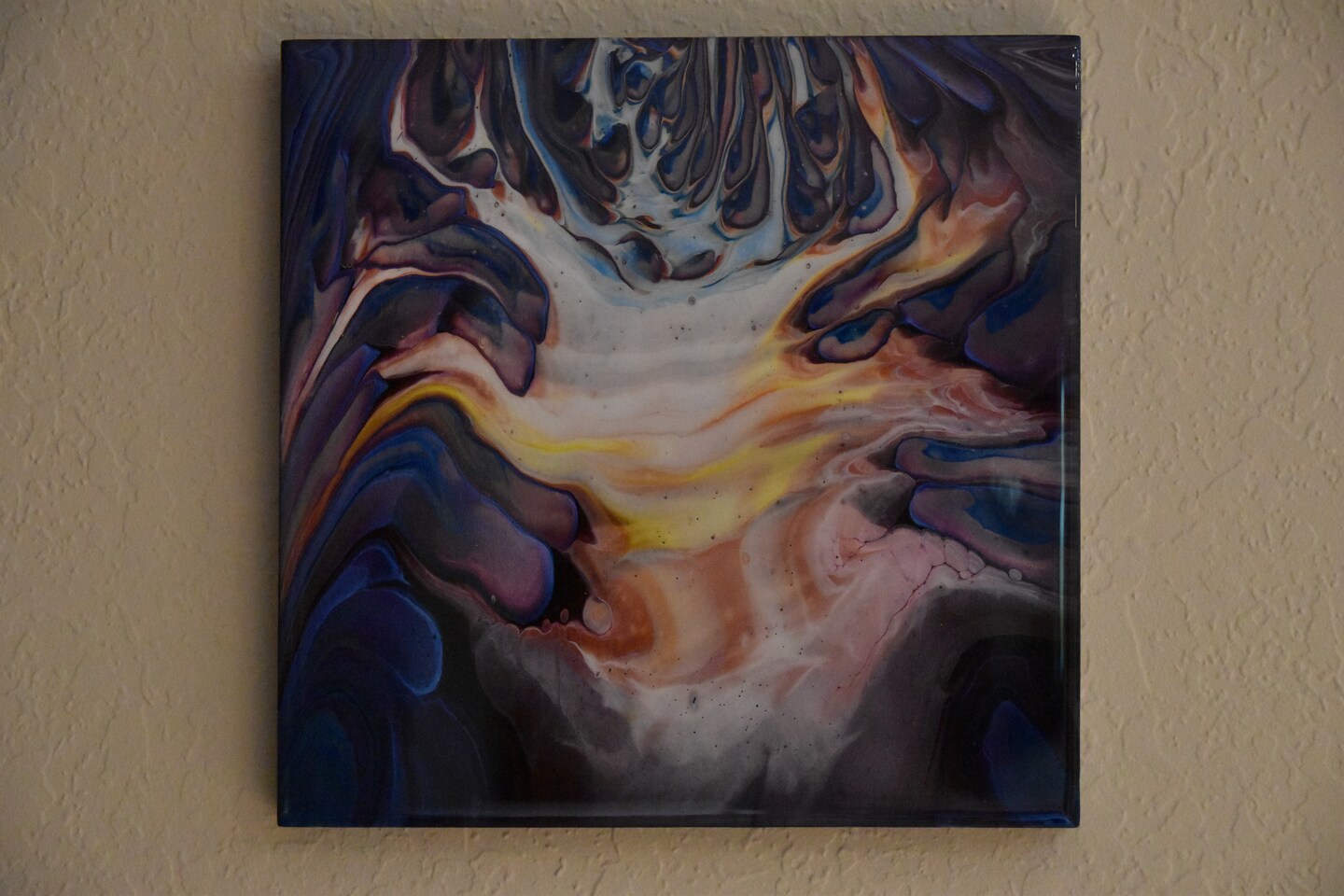 Hawaiian Sunset. Acrylic fluid straight-cup pour painting, Yellow ...
