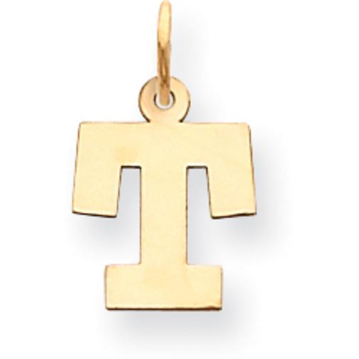 14K Yellow Gold Small Block Intial Letter T Charm Jewerly 18mm x 10mm ...