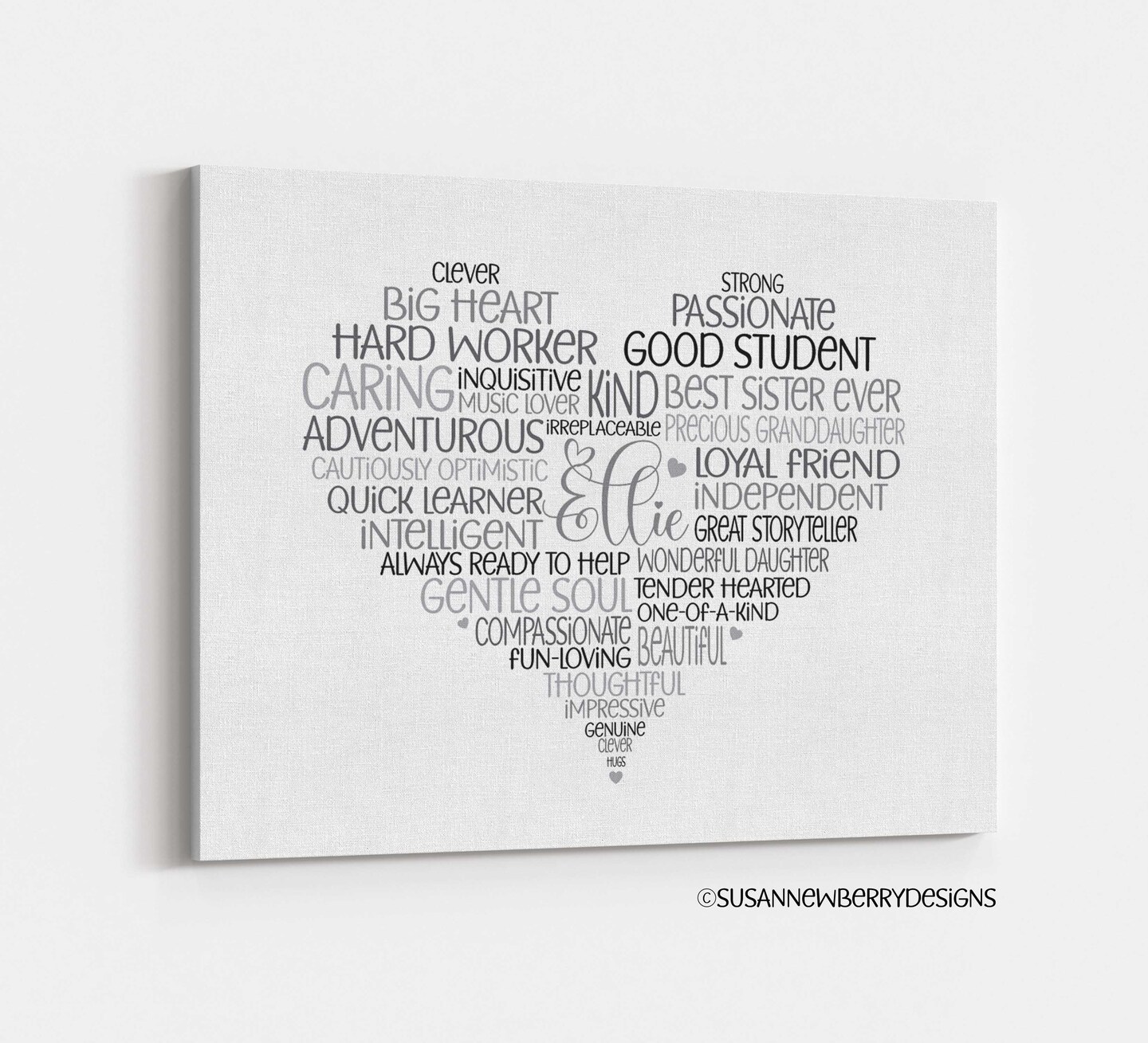 Custom Heart Shaped Word Cloud Canvas I - Anniversary, Birthday ...