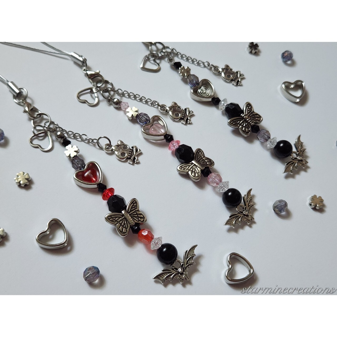 Dream Bats Phone Strap ~ Beaded Keychain Charm Alt Halloween Vkei ...