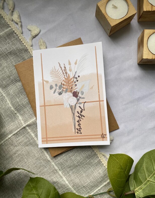 Thankful 5x7 card, thank you greeting card, blank inside card, fall ...