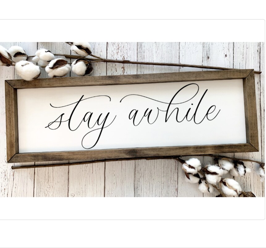 Stay Awhile Framed Wood Sign | Rustic Home Decor | Sign for Guest Room ...