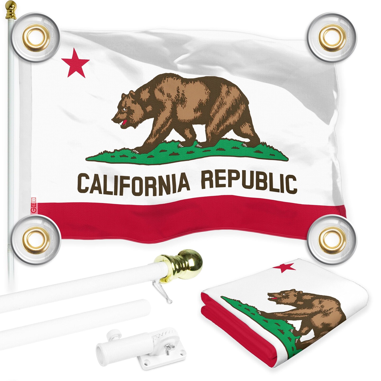 G128 Combo Pack: 6 Ft Tangle Free Aluminum Spinning Flagpole (White ...