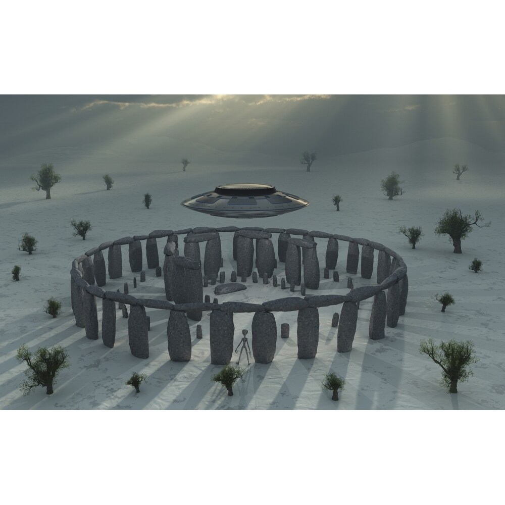 A Ufo And Its Alien Crew Visiting Stonehenge Poster Print | Michaels