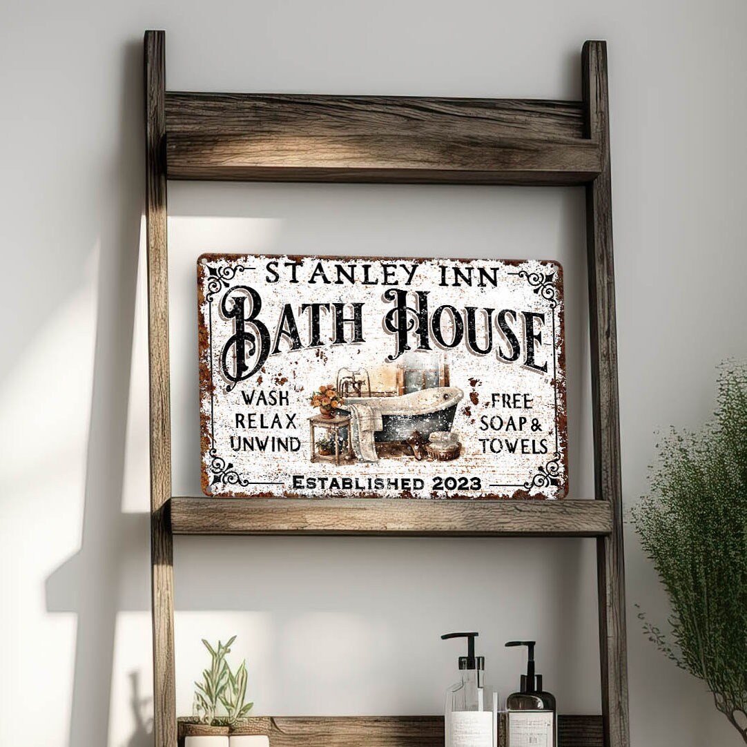 Personalized Custom BATH HOUSE Metal Bathroom Sign Decoration Modern ...