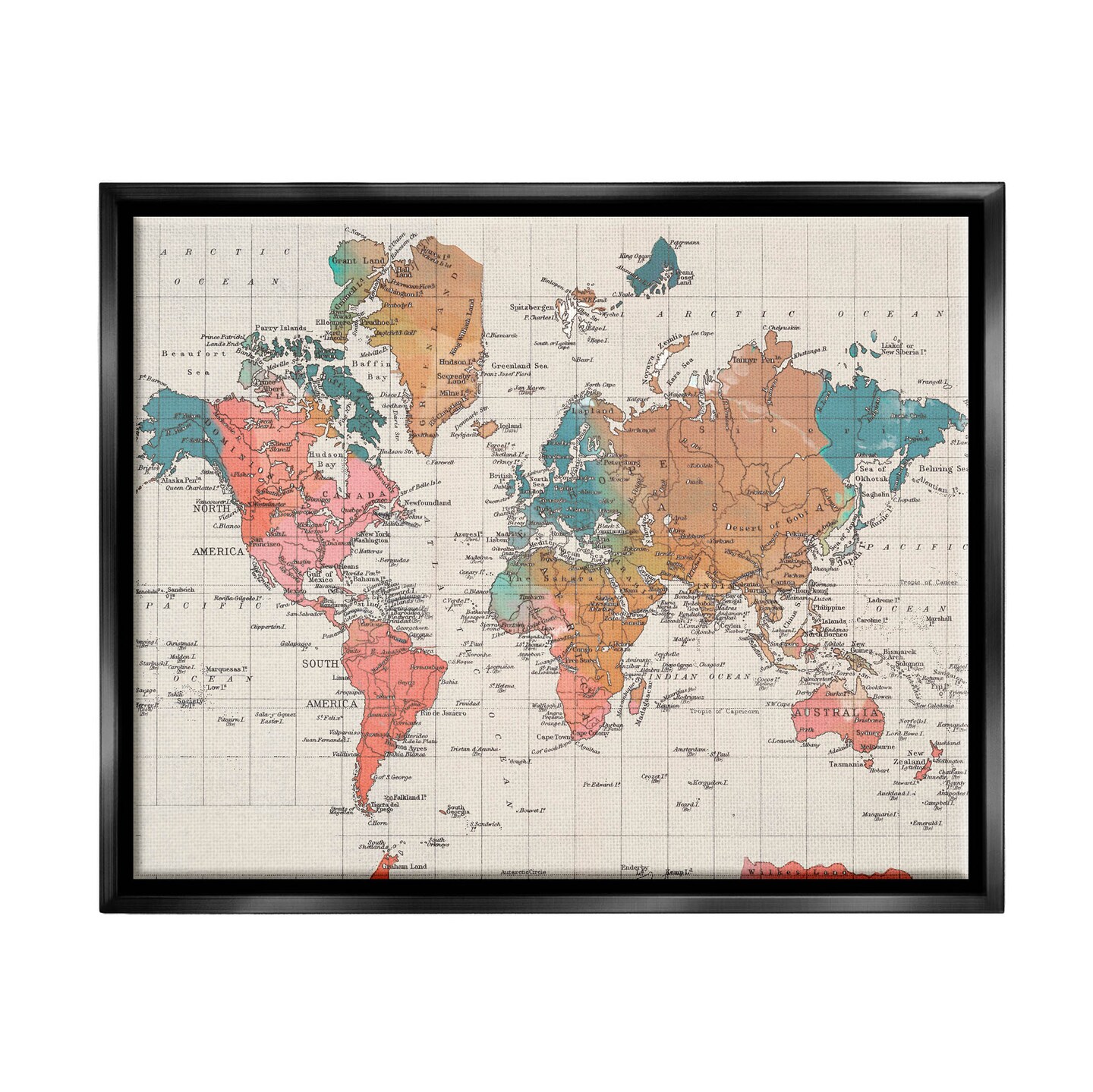 Stupell Industries Detailed Boho World Map Black Framed Floater Canvas ...
