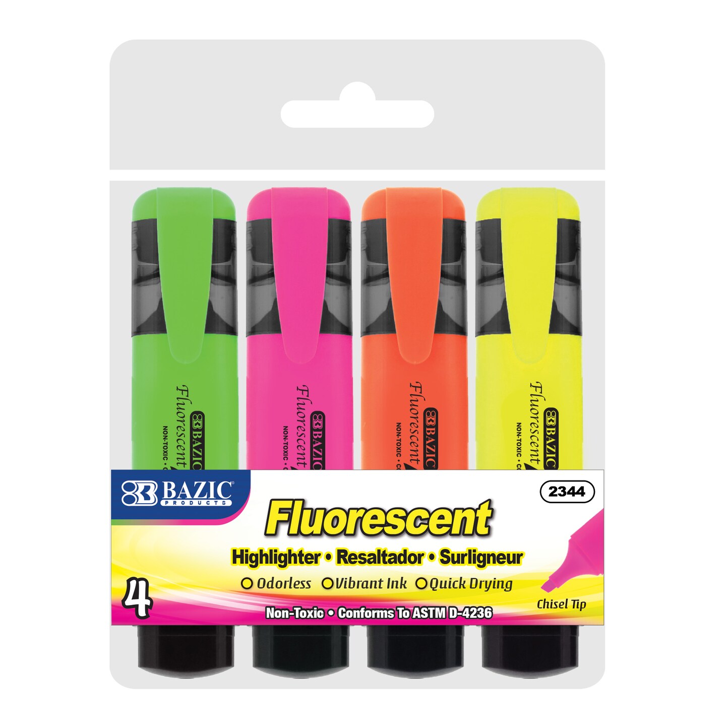 BAZIC Fluorescent Highlighters w/ Pocket Clip (4/Pack) | Michaels