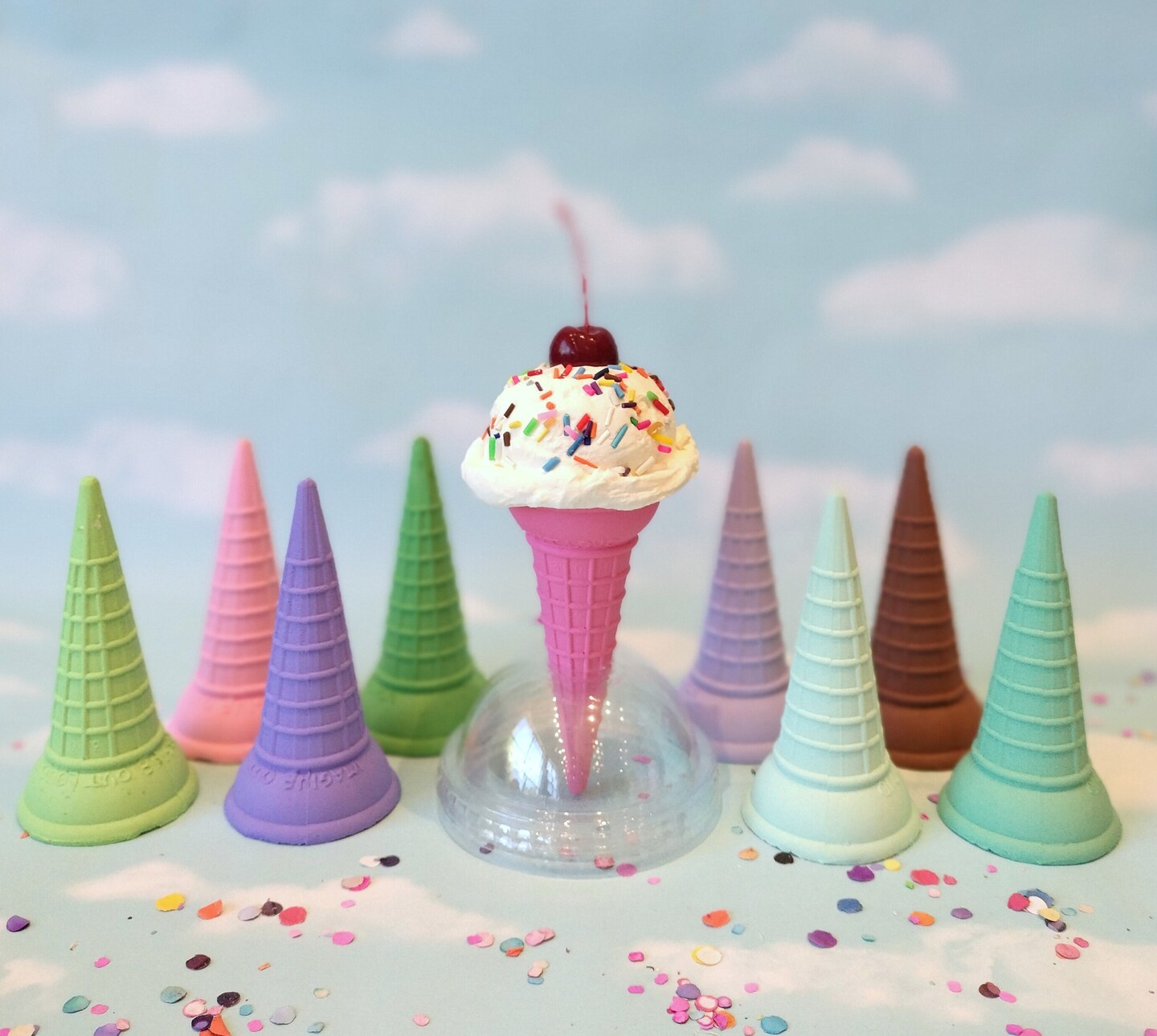 Fake Ice Cream CONE and COLOR CHOICE Vanilla Sprinkles and Cherry Prop ...