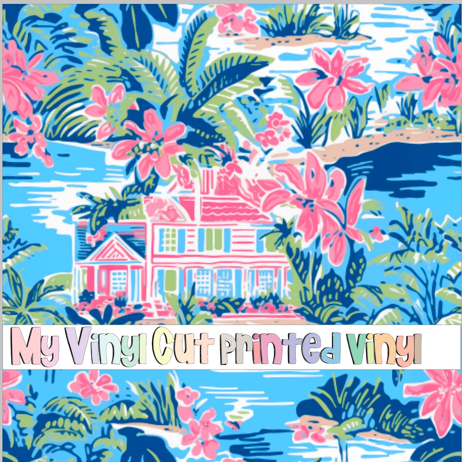 12 x 12 inch Sheet of Printed Vinyl or HTV in the Preppy Beach House R ...