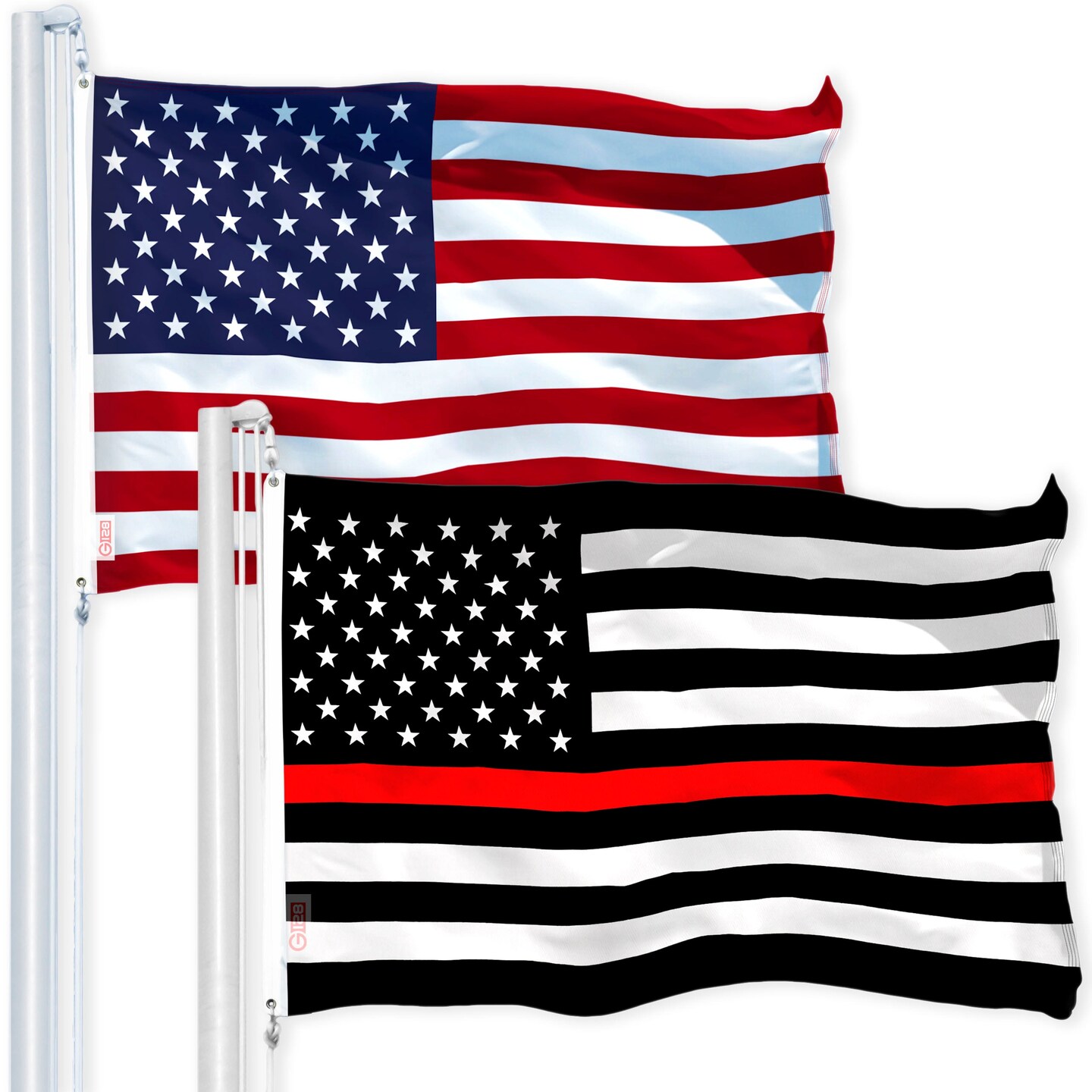 G128 Combo Pack: USA American Flag 3x5 Ft 150D Printed Stars & Thin Red ...