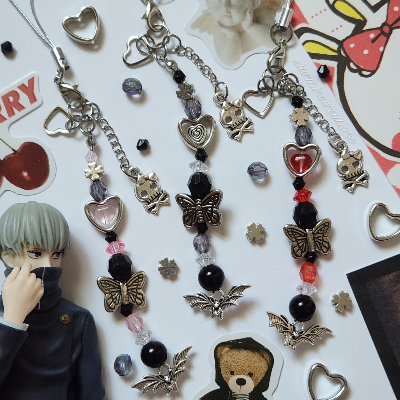 Dream Bats Phone Strap ~ Beaded Keychain Charm Alt Halloween Vkei ...