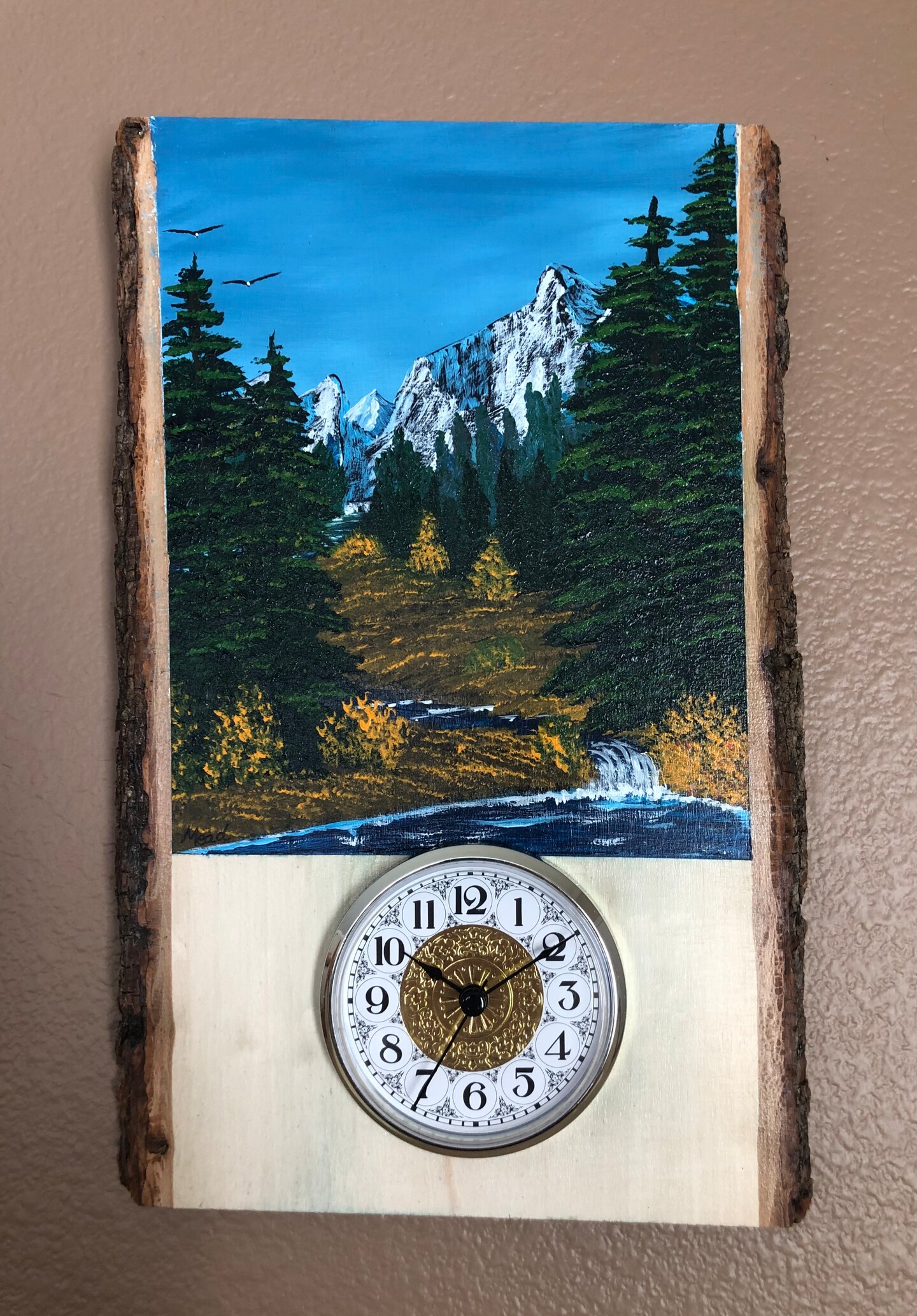 Original Landscape Painting Wall Clock | Rustic Wall Clock | Hand ...