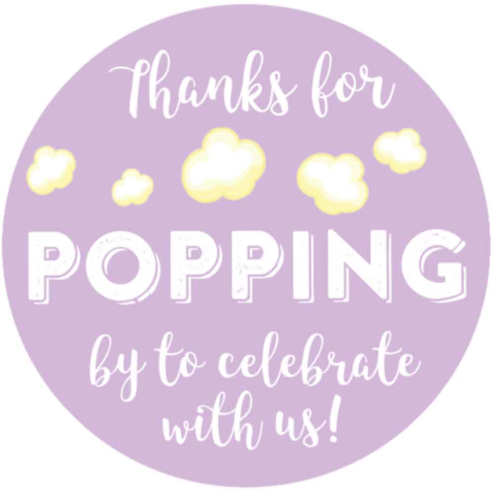 Popcorn favor stickers thank you for popping by to celebrate with us ...