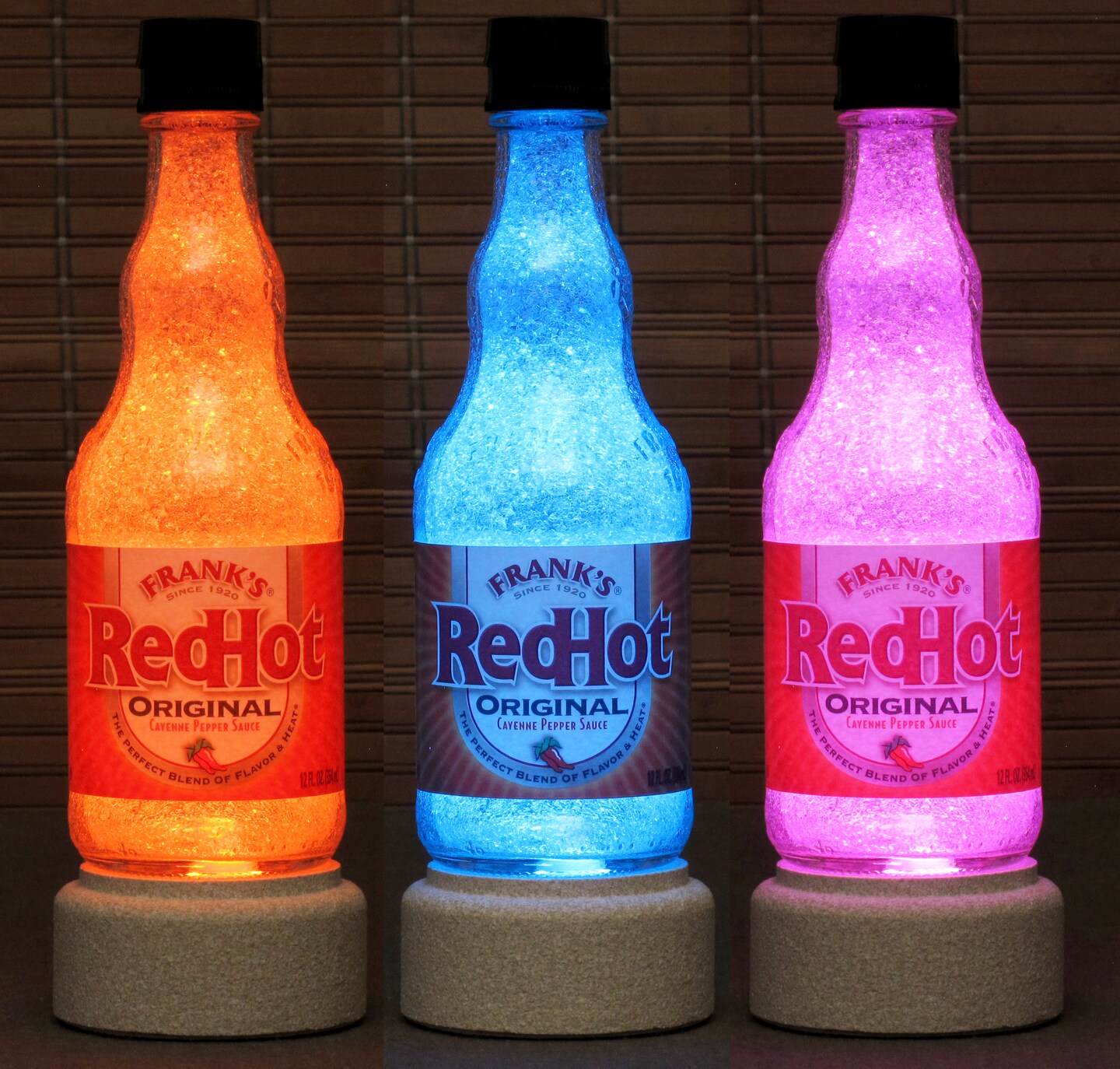 Franks Hot Sauce Glass LED Bottle Lamp Remote Color Changing Bar Light ...