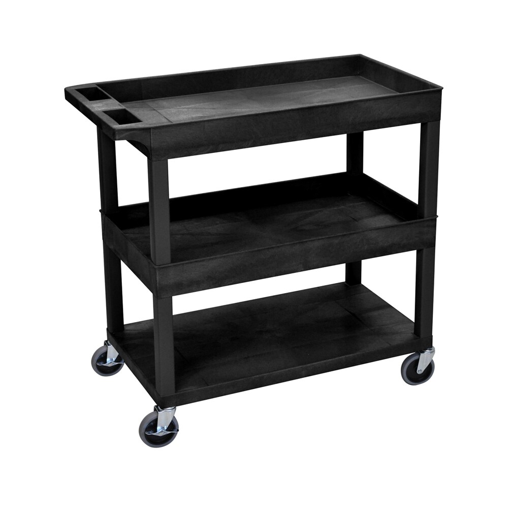 Luxor High Capacity 2 Tubs And 1 Flat Shelf Utility Cart In Black ...