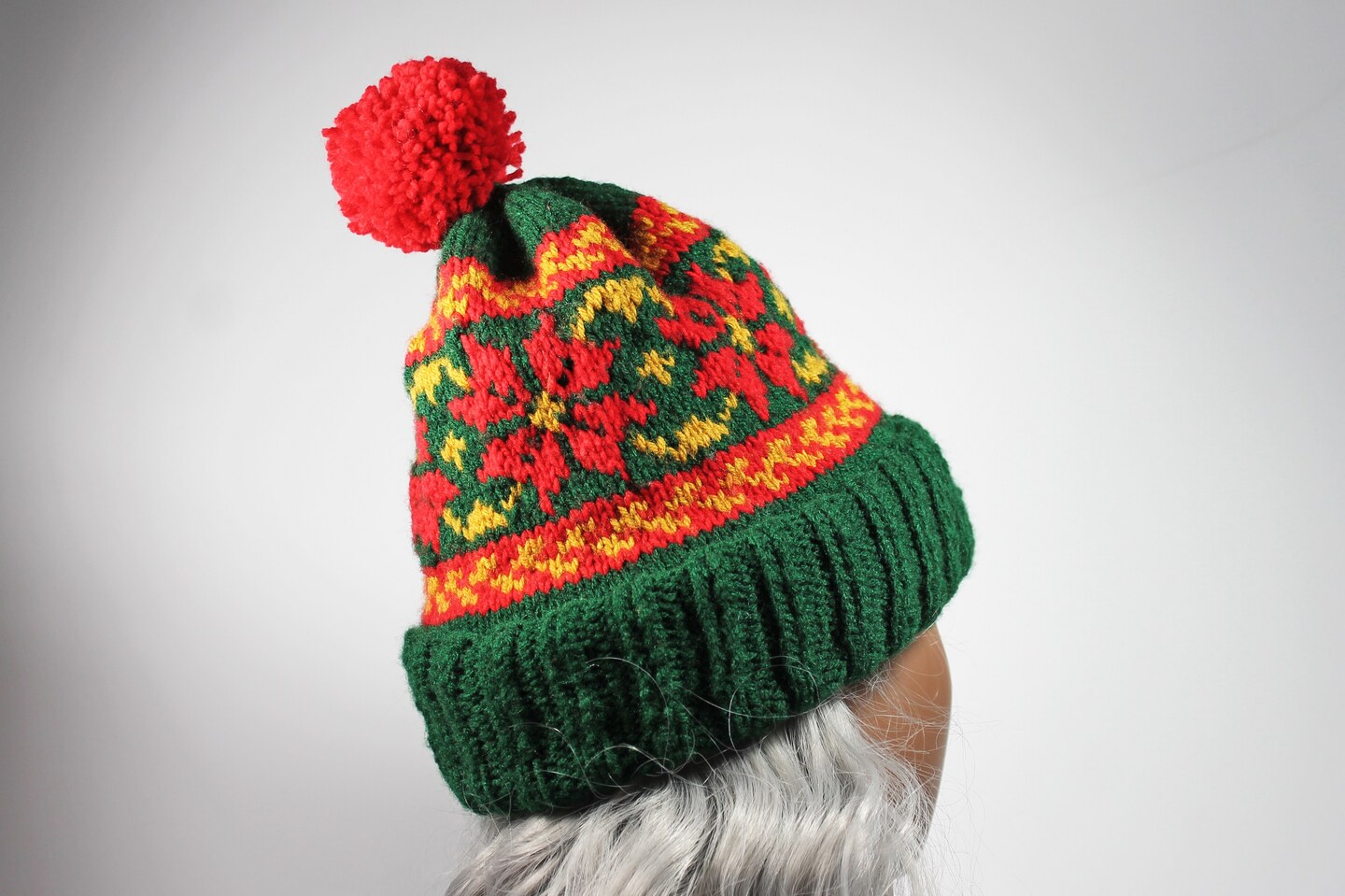 Holiday Winter Hat, Fairisle Poinsettia, Christmas Colors, Pull On, Ski ...