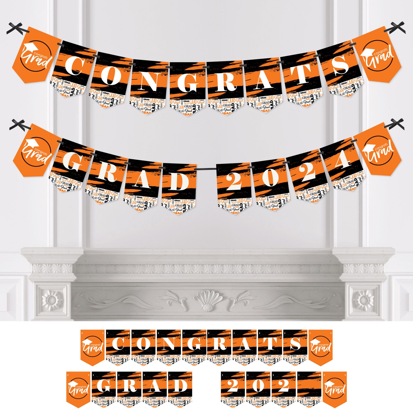 Big Dot of Happiness Orange Graduation Bunting Banner - Party ...