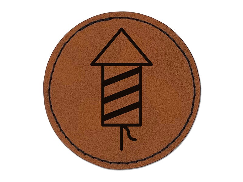 Rocket Fireworks Patriotic Round Iron-On Engraved Faux Leather Patch ...