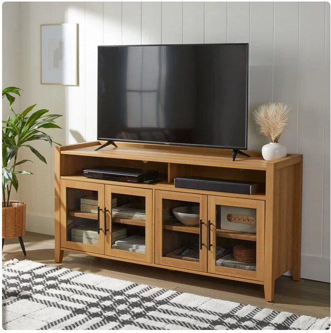 Reading Refined Farmhouse TV Stand with Light Honey Finish for TVs up ...