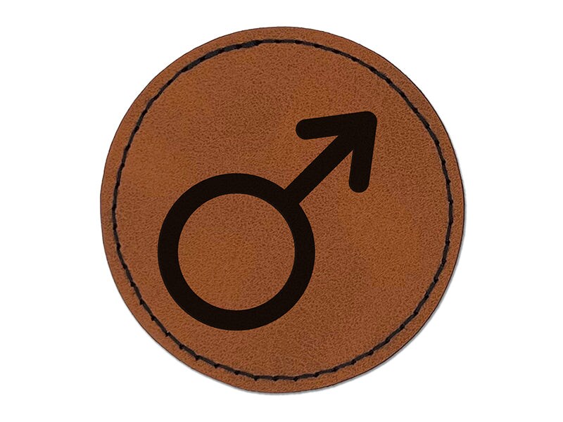 Mars Man Male Gender Symbol Round Iron-On Engraved Faux Leather Patch ...