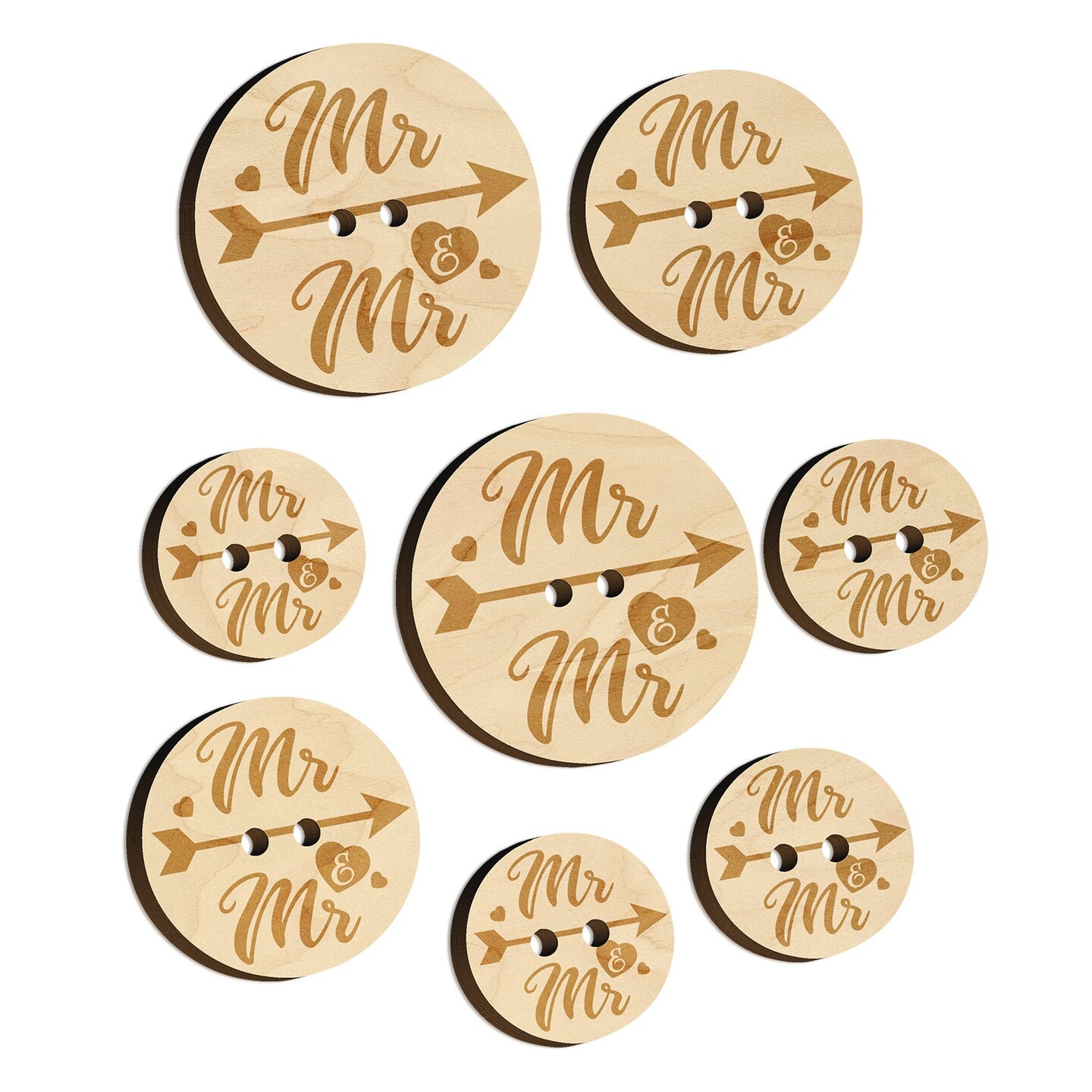 Mr and Mr Heart and Arrow Wedding Wood Buttons for Sewing Knitting ...