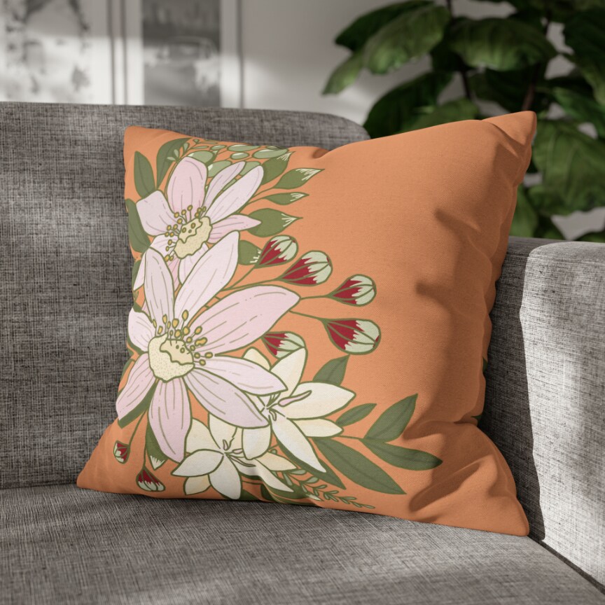 Magnolia Pastel Bouquet on Creamsicle Square Pillow CASE ONLY, 4 sizes ...