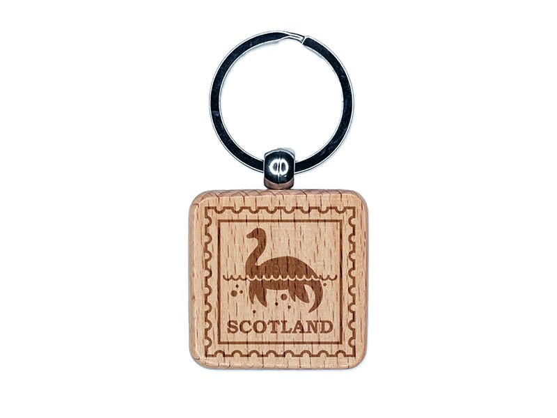 Scotland Travel Loch Ness Monster Nessie Engraved Wood Square Keychain ...