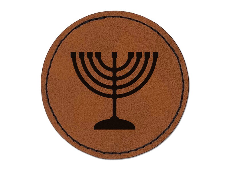 Menorah Hanukkah Round Iron-On Engraved Faux Leather Patch Applique - 2 ...