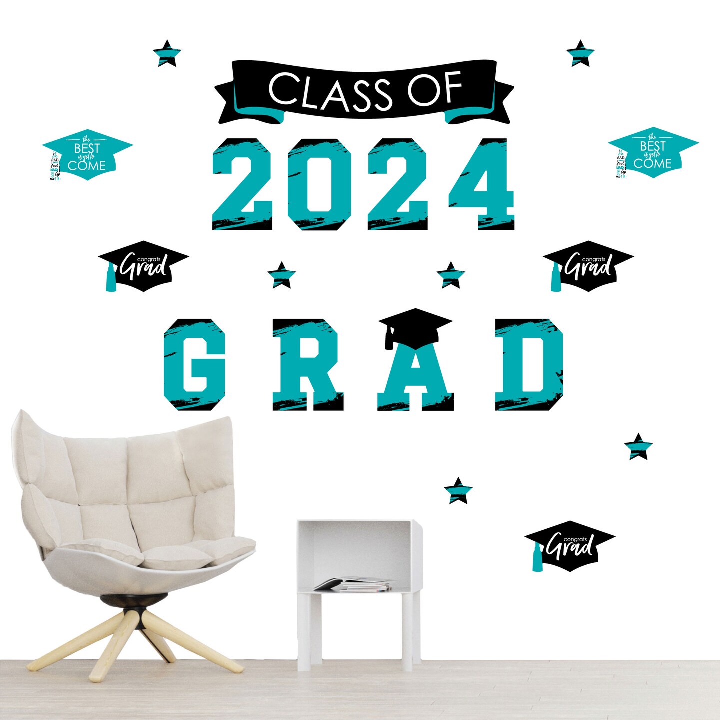 Big Dot of Happiness Teal Class of 2024 Graduation Party Wall Decals ...