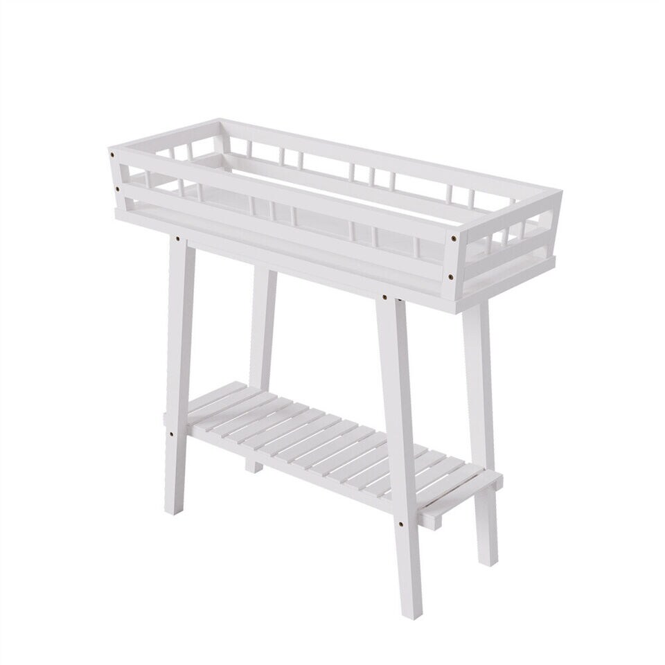 2 Tier Tall White Garden Bed Elevated Solid Wood Planter Table Storage ...