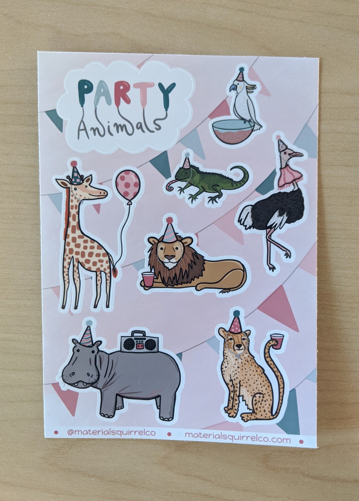 Party Animals Sticker Set with Giraffe, Lion, Cheetah, Hippo, Ostrich ...
